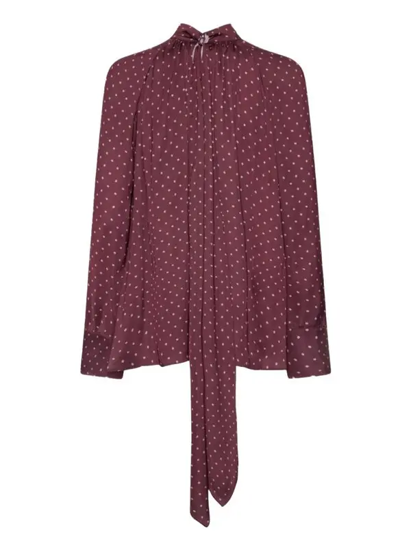 ROTATE BY BIRGER CHRISTENSEN Dot Satin Bow Shirt - Dark Red