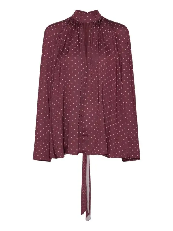 ROTATE BY BIRGER CHRISTENSEN Dot Satin Bow Shirt - Dark Red