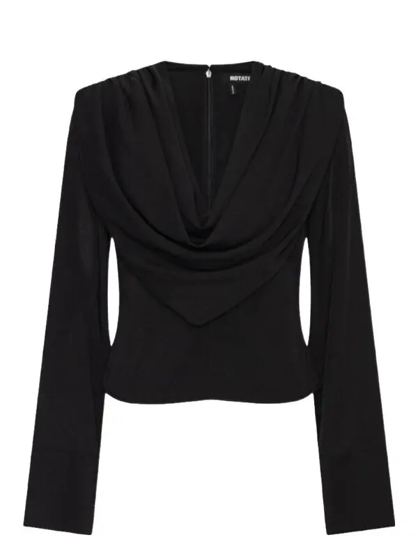 ROTATE BY BIRGER CHRISTENSEN Draped Long Sleeve Blouse - Black