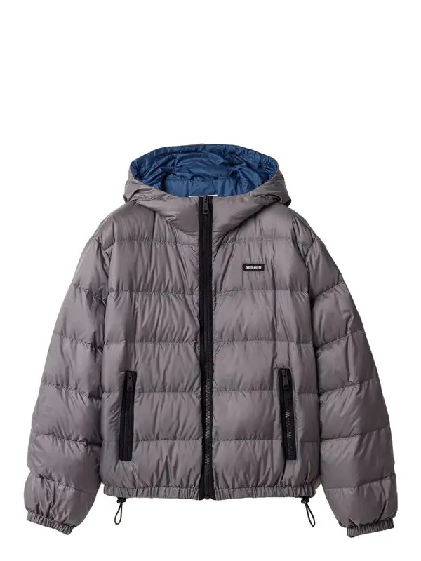 Miu Miu Light-pongé Down Hoodie Jacket - Steel Gray