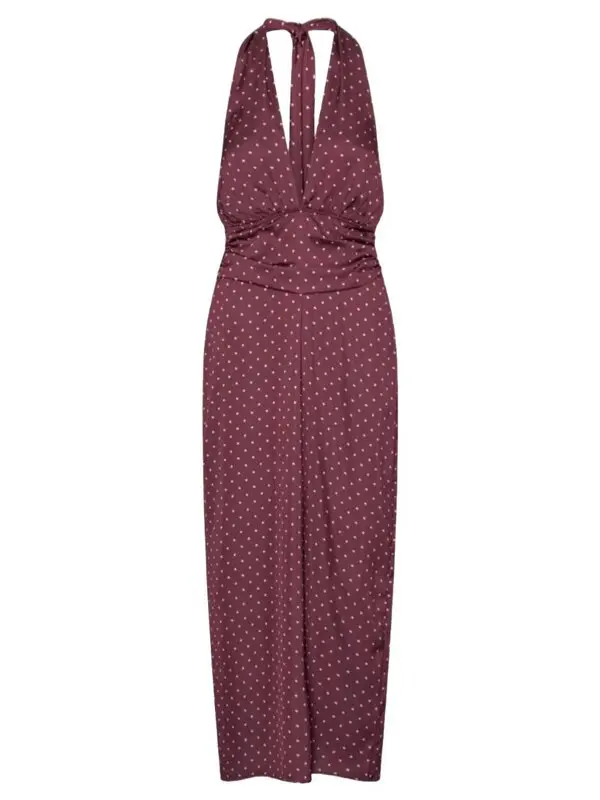 ROTATE BY BIRGER CHRISTENSEN Halterneck Polka Dot Maxi Dress - Dark Red