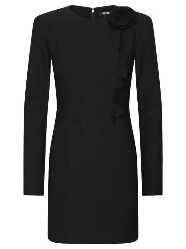 ROTATE BY BIRGER CHRISTENSEN Crepe Mini Long Sleeve Dress With Floral Detail - Black