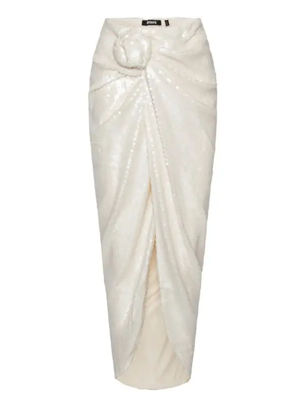 ROTATE BY BIRGER CHRISTENSEN Sequined Draped Midi Skirt - White