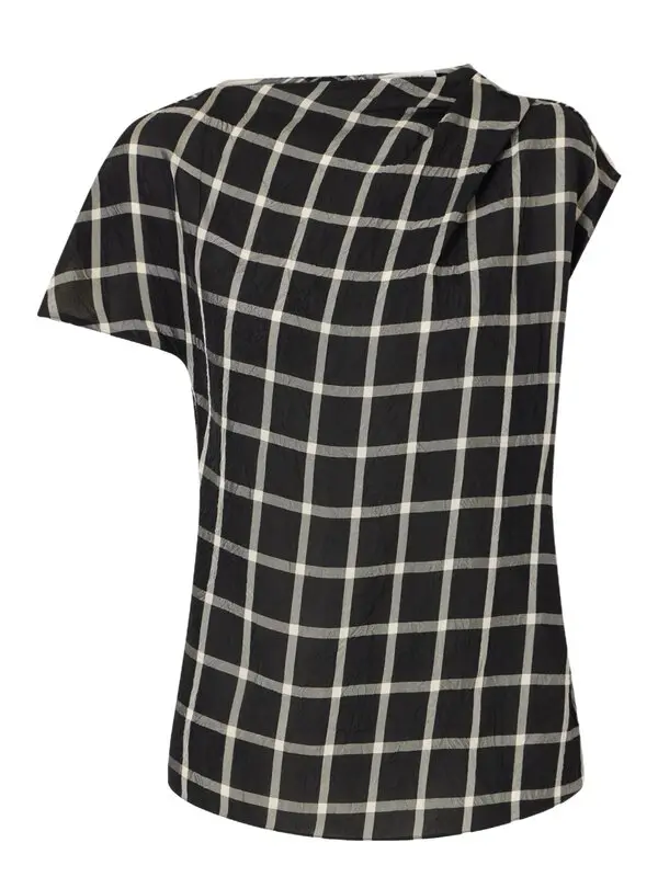 Erdem Pleated Neck Grid Short-sleeve Blouse - Black