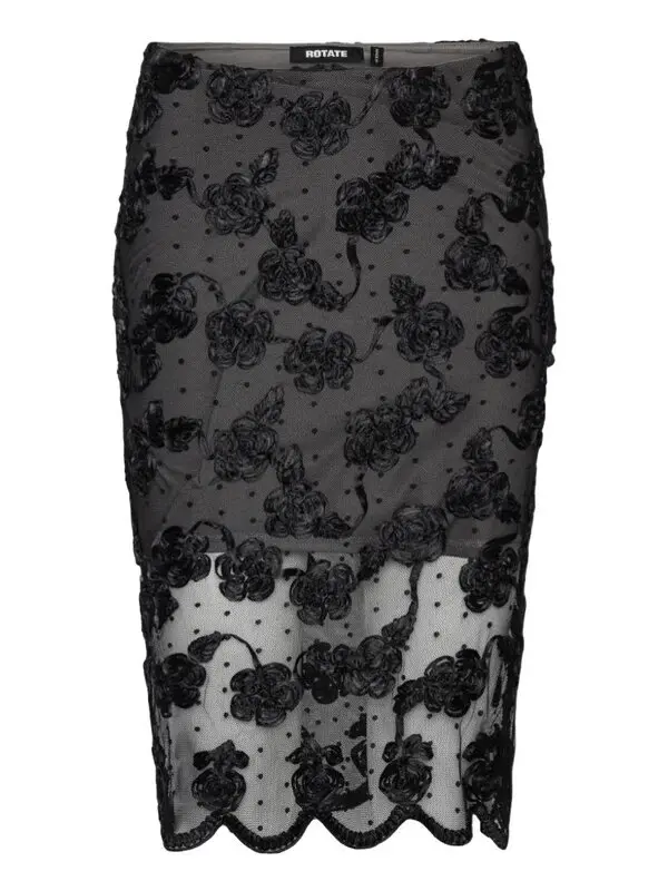 ROTATE BY BIRGER CHRISTENSEN Floral Appliqué Midi Skirt - Black