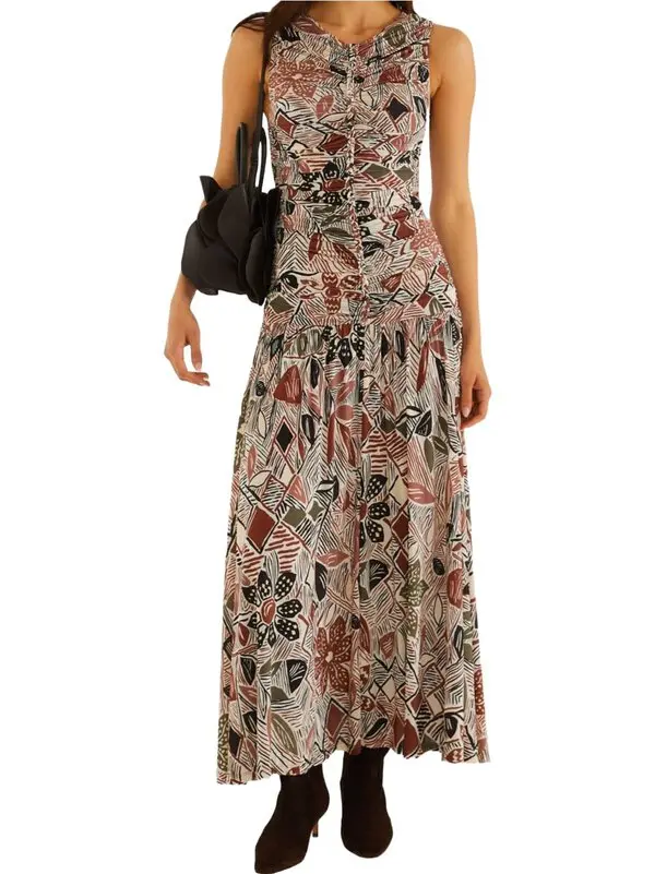 Farm Rio Abstract-print Ruched Midi Dress - Multi-color