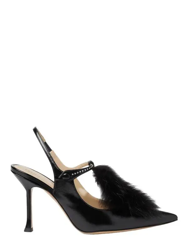 Fendi Leather Slingbacks With Fox Fur Embellishment - Black