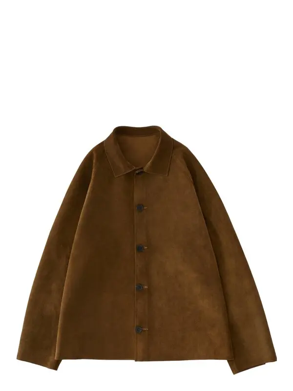 Studio Nicholson Leather Shirt Jacket With Classic Collar - Mustard-colored