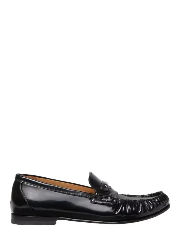 Fendi Calf Leather Gathered Loafers - Black