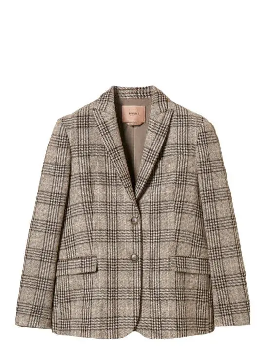 TWINSET Checked Sequin Embellished Wool-blend Blazer - Coffee/cold Beige
