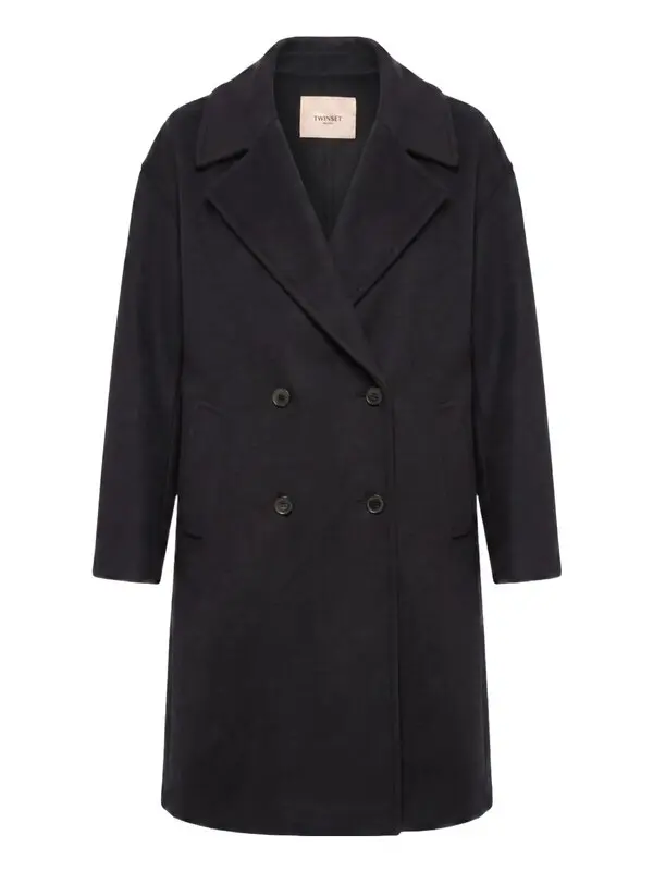 TWINSET Double-breasted Notched Collar Coat - Black