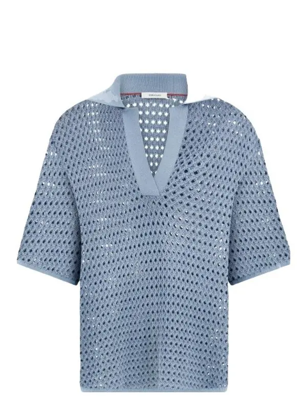 FERRAGAMO Knit Polo Shirt - Light Denim