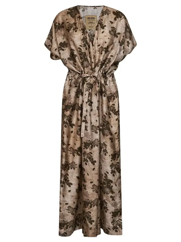 UMA WANG Printed V-neck Maxi Dress - Brown