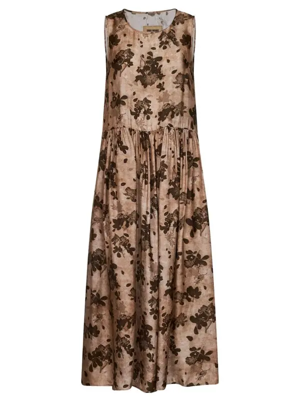 UMA WANG Sleeveless Maxi Dress With Graphic Print - Brown