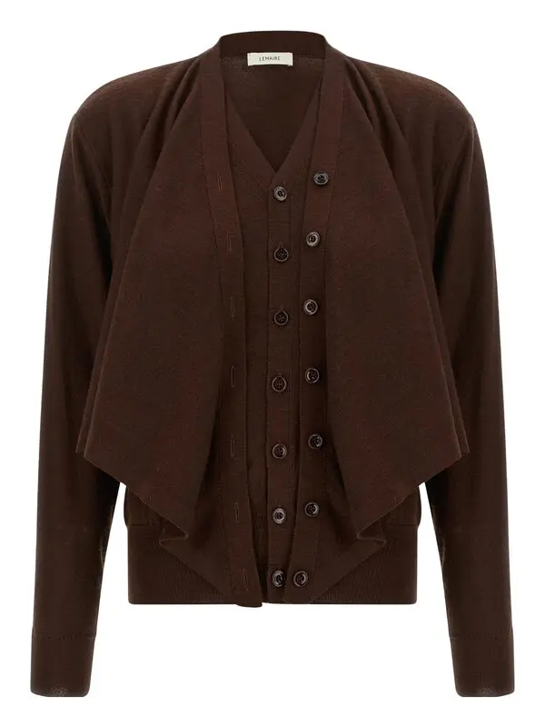 LEMAIRE Trompe L'oeil Effect Cardigan - Dark Brown