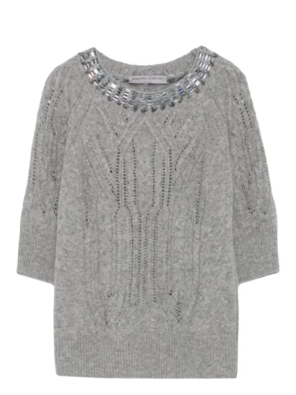 Ermanno Scervino Crystal-embellished Cable-knit Cashmere Sweater - Grey