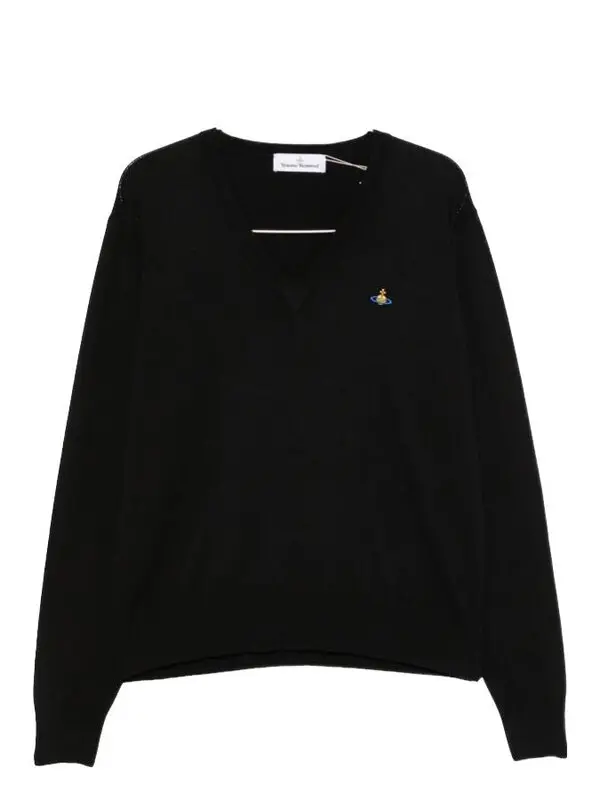VIVIENNE WESTWOOD Mark Orb-embroidered V-neck Sweater - Black