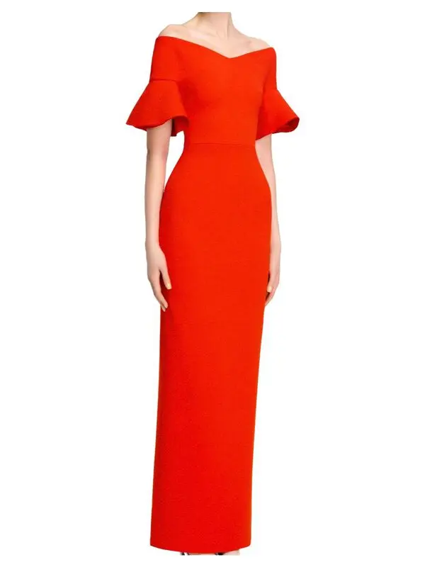 Solace Off-the-shoulder Maxi Dress With Petal Sleeves - Scarlet