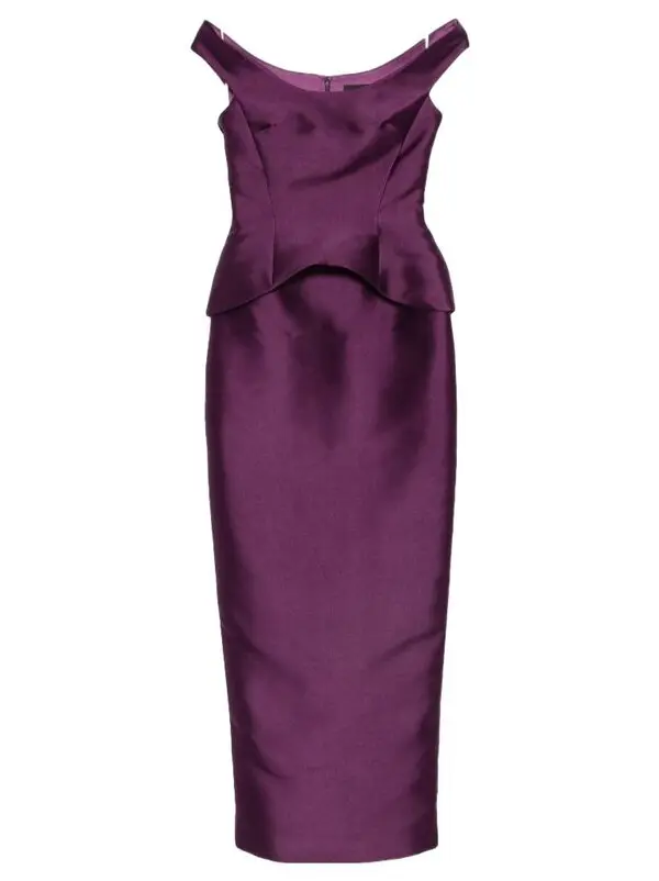 Solace Pieta Off-shoulder Peplum-waist Maxi Dress - Fuchsia
