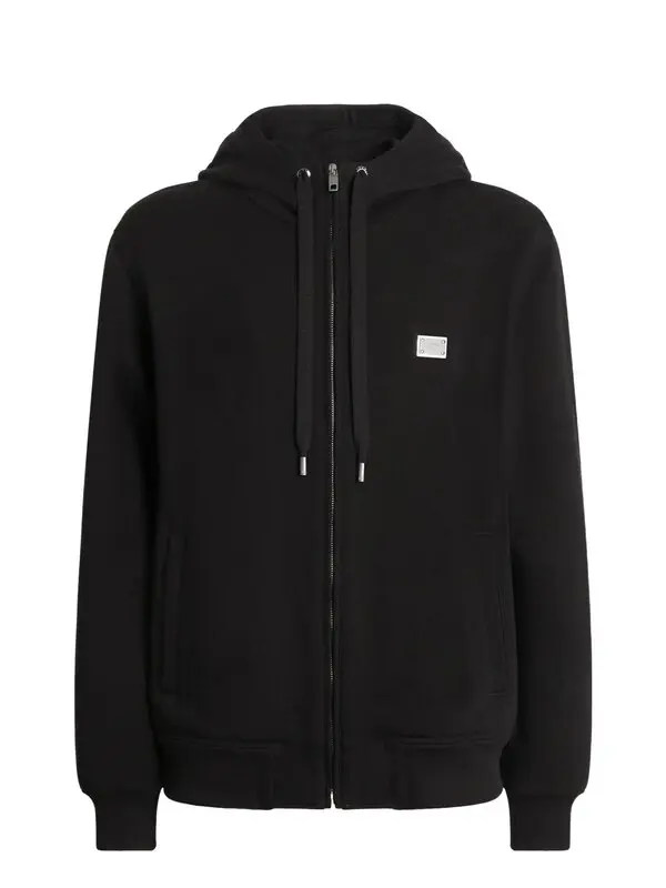 Dolce & Gabbana Logo Plaque Zip-up Hoodie - Black