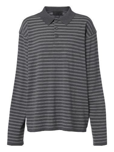 NILI LOTAN Striped Cotton Jersey Polo Shirt - Grey