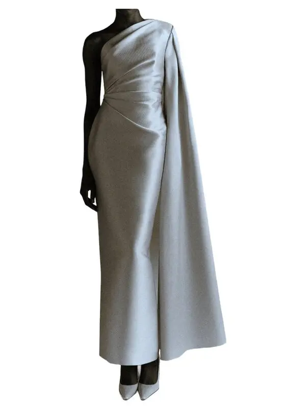 Solace One-shoulder Pleated Maxi Dress - Platinum