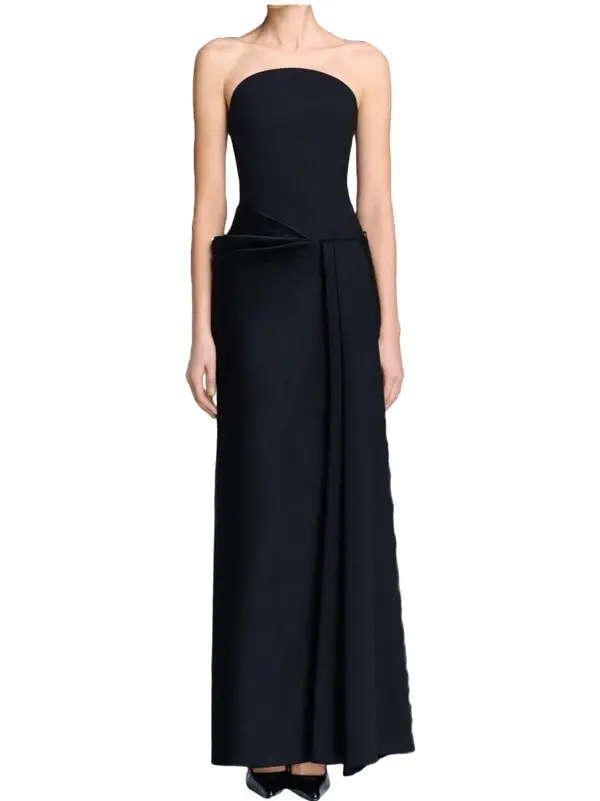 Solace Strapless Gown With Corset Bodice And Pleated Skirt - Black