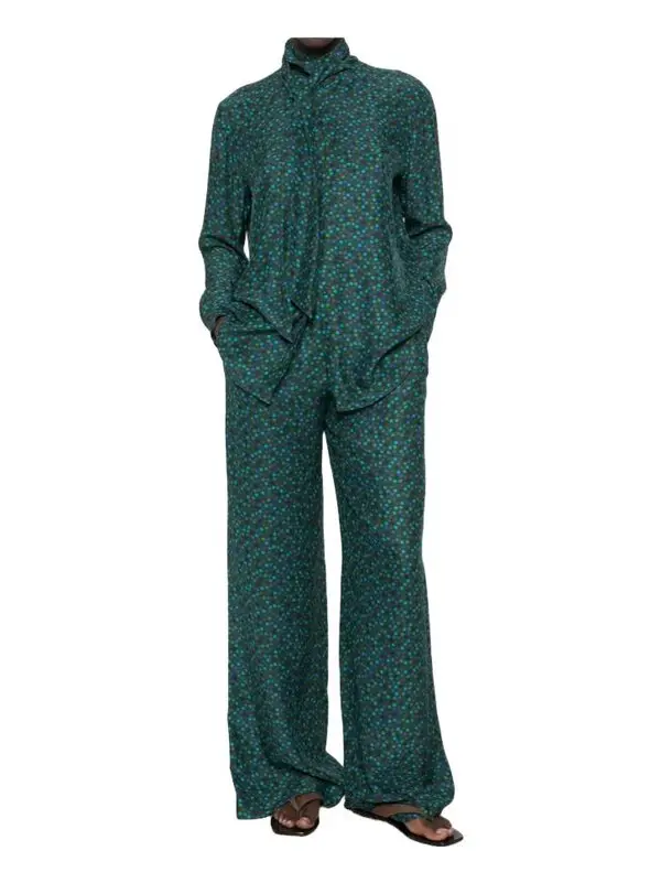 GIANLUCA CAPANNOLO Long Sleeve Printed Shirt With Tie Detail - Green