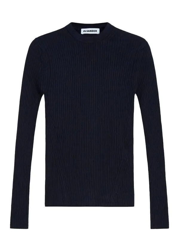 JIL SANDER Ribbed Knit Long Sleeve Sweater - Blue