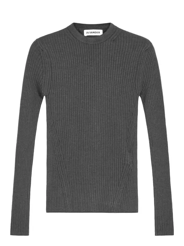 JIL SANDER Long-sleeved Ribbed Knit Sweater - Grey