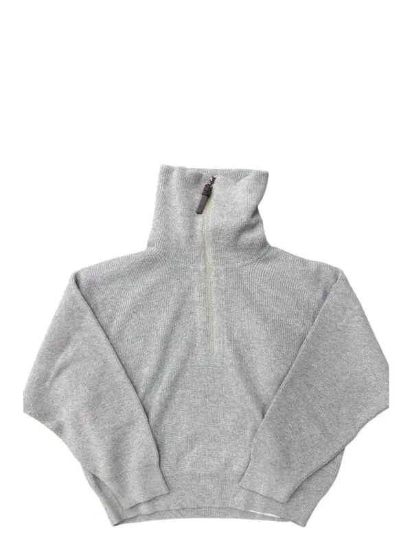Brunello Cucinelli Long-sleeve Knit Top With High Neck And Zip Closure - Gray