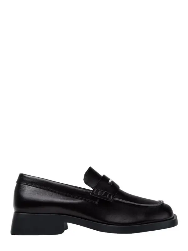 Camper Leather Moccasins With Square Toe And Block Heel - Black