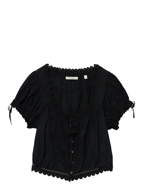 DÔEN Organic Poplin Embroidered Blouse - Black