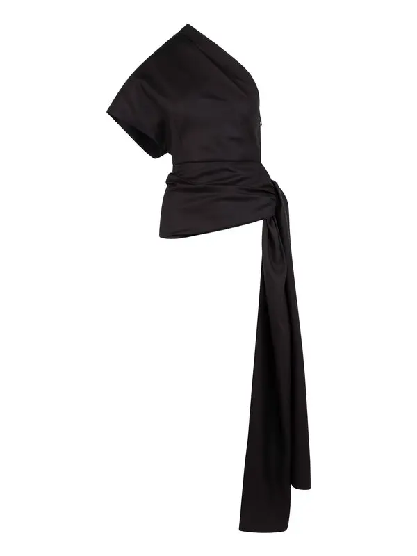 HEIRLOME Marianne One-shoulder Silk Twill Top With Sash - Black