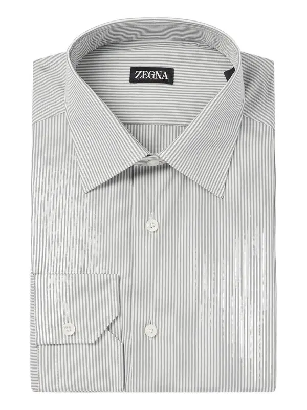 Zegna Trofeo Stripped Cotton-poplin Shirt - Blue