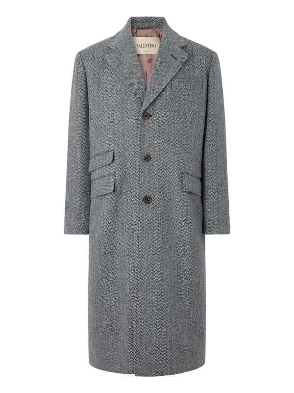 Valentino Garavani Virgin Wool Herringbone Coat - Gray