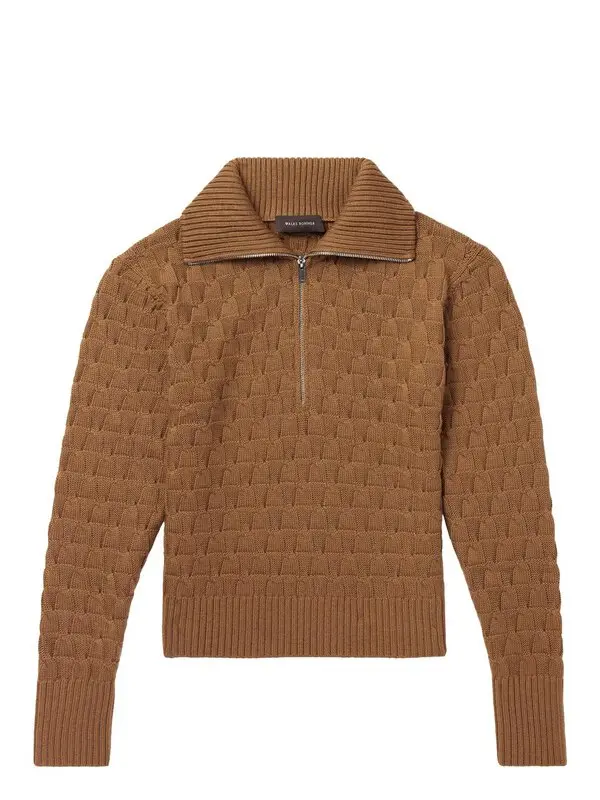 WALES BONNER Wool Half-zip Sweater - Brown