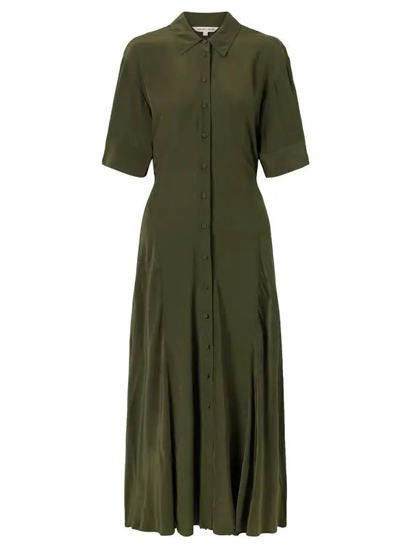 Veronica Beard Perenna Satin Midi Shirt Dress - Green