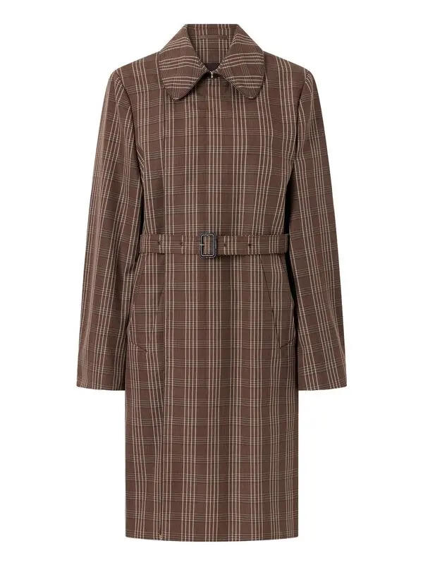 WALES BONNER Linear Belted Checked Wool-canvas Coat - Brown