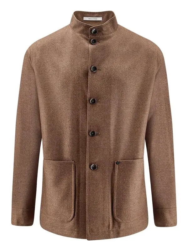 Tagliatore Mandarin Collar Blazer In Loro Piana Fabric - Brown