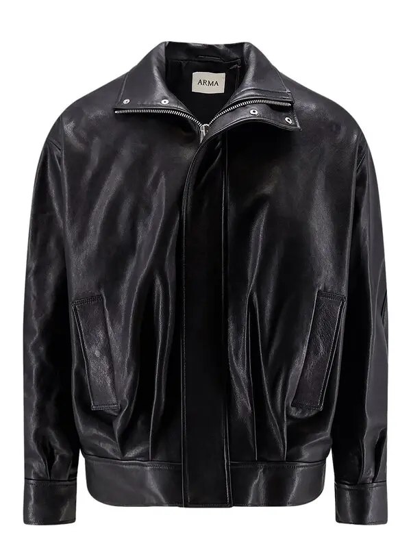 ARMA Paulo Leather Bomber Jacket - Black