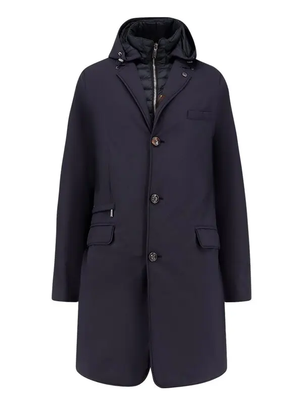 MOORER Padded Nylon Long Jacket - Blue
