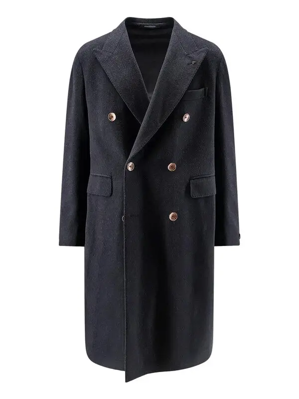 Tagliatore Unlined Virgin Wool And Cashmere Coat With Peak Lapel - Grey