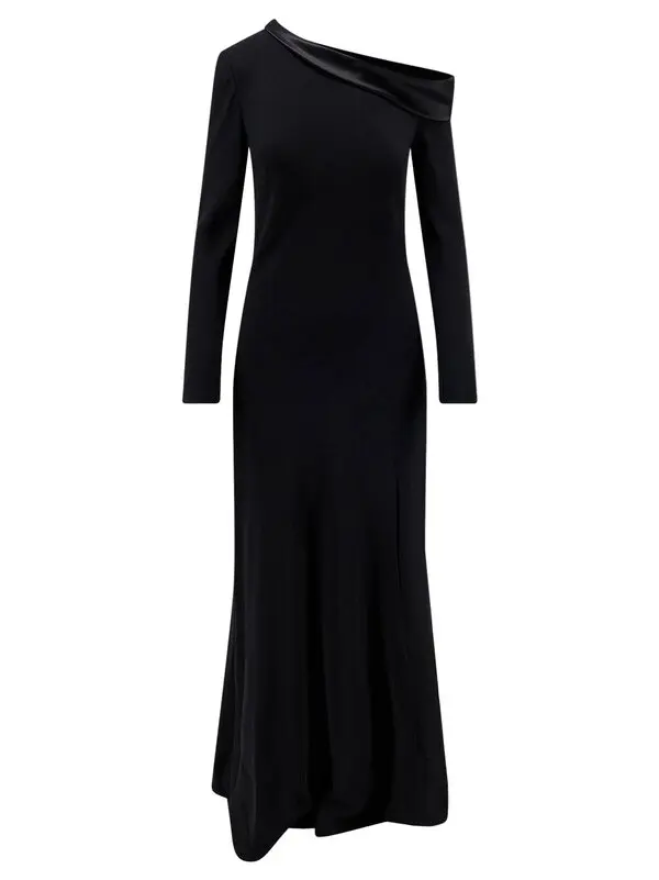 Alberta Ferretti Viscose One-shoulder Long Dress With Satin Detail - Black