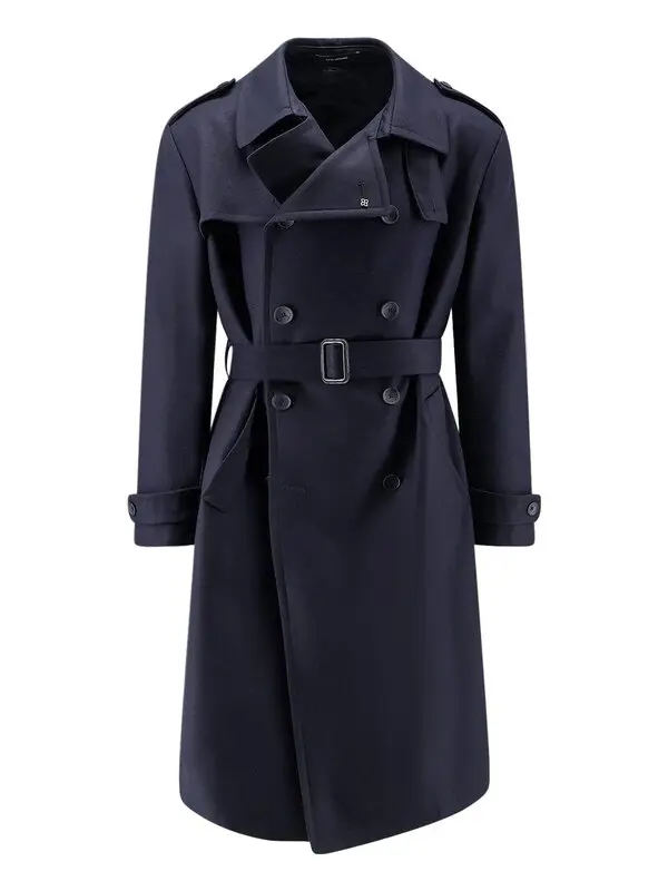 Tagliatore Water Repellent Virgin Wool Trench Coat - Blue