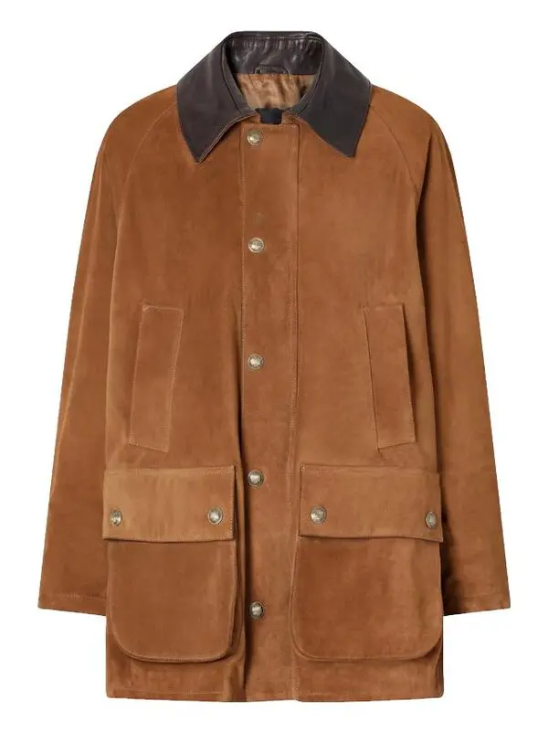NILI LOTAN Kedem Suede Jacket With Leather Trim - Brown
