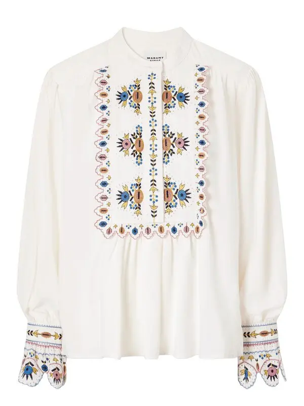 MARANT ETOILE Monique Embroidered Linen-blend Blouse - White