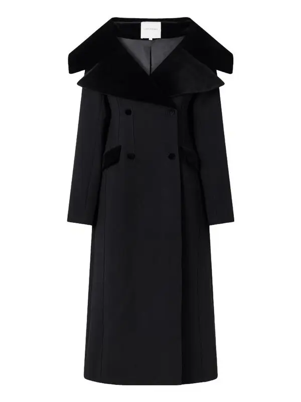 LIBEROWE Hourglass' Double-breasted Wool Coat With Velour Trim - Black