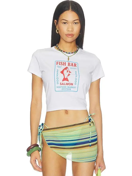 SUNNY SOMEWHERE Nantucket Fish Bar Cropped T-shirt - White