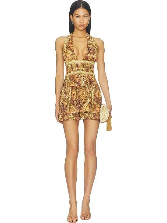 RUNAWAY THE LABEL Xylia Halter Low Plunge Mini Dress - Magnolia Mango